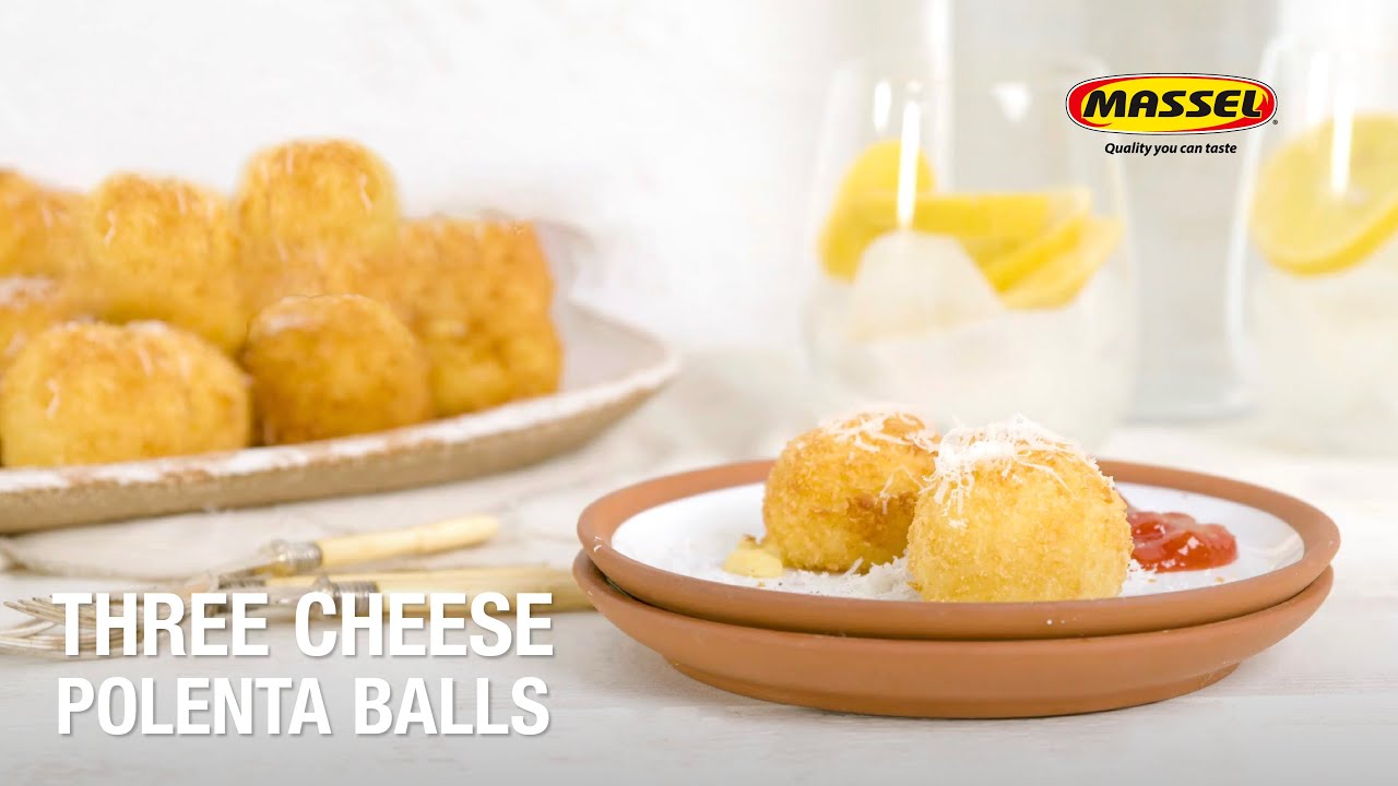 Three-Cheese Polenta Balls with Massel Chicken Style Liquid Stock - YouTube
