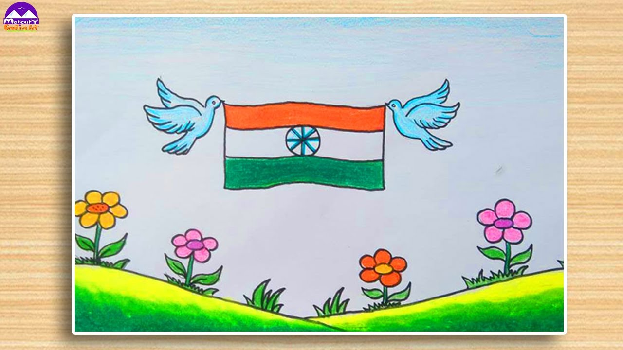 How to Draw Happy Independence Day Flag and Pigeon - YouTube
