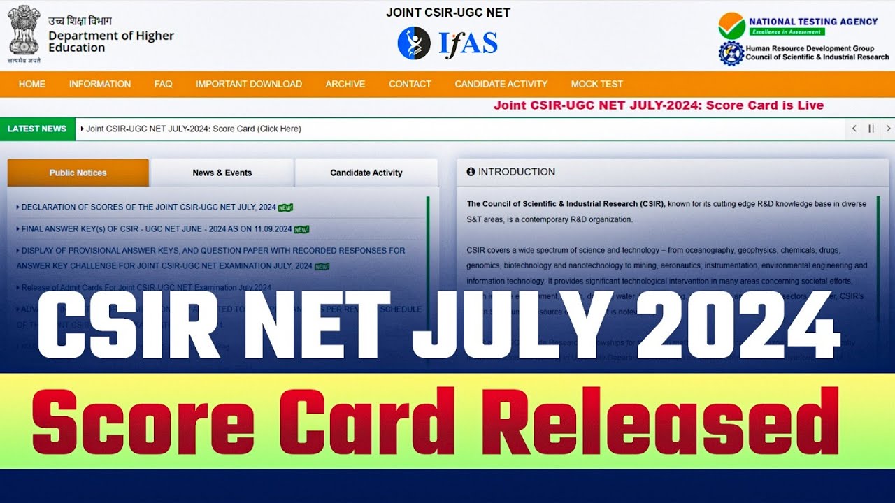 CSIR NET Mathematics July Score card 2024 | CSIR NET 2024 Score Card ...