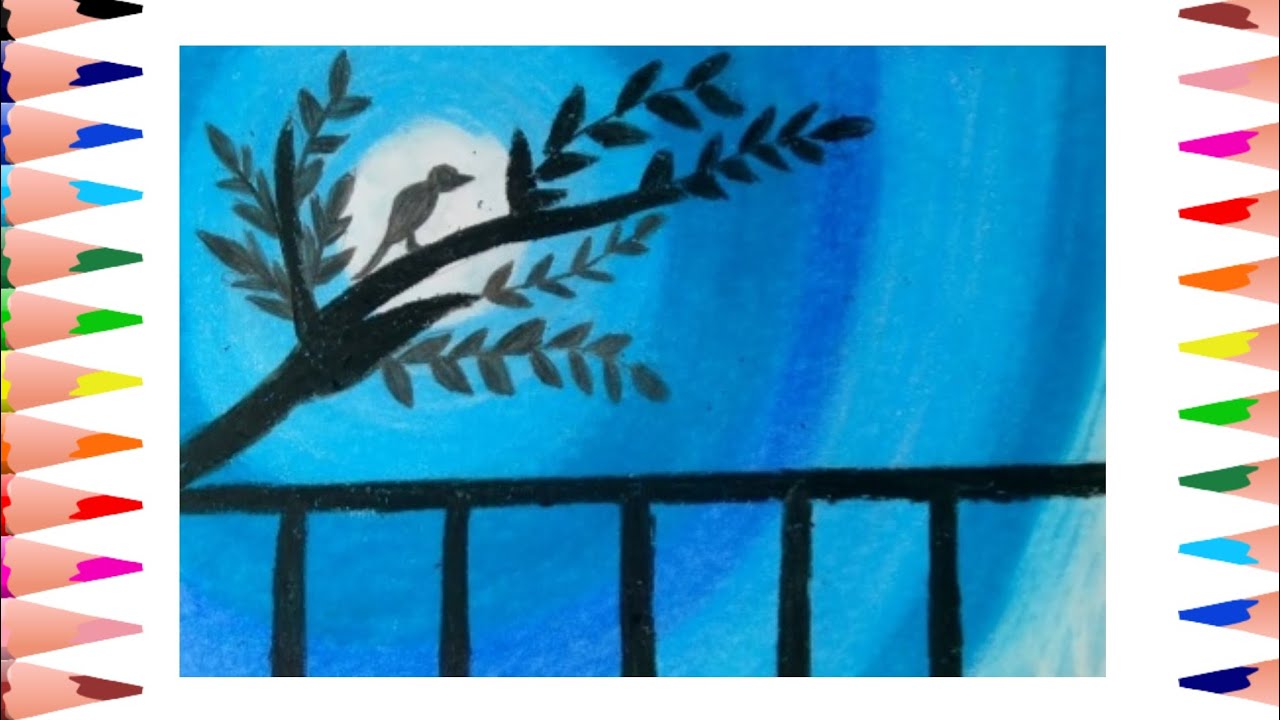 How To Draw A Bird Scenery || Bird House Drawing - YouTube