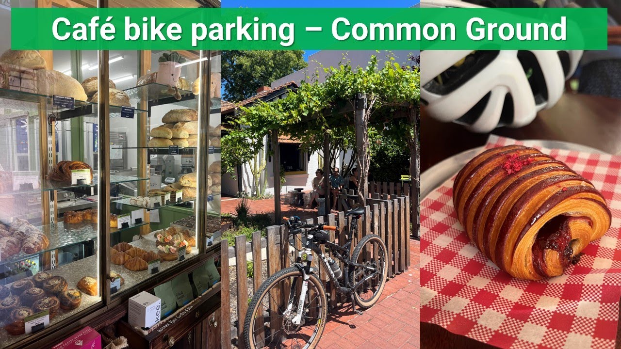 Cafe bike parking Common Ground bakery - YouTube