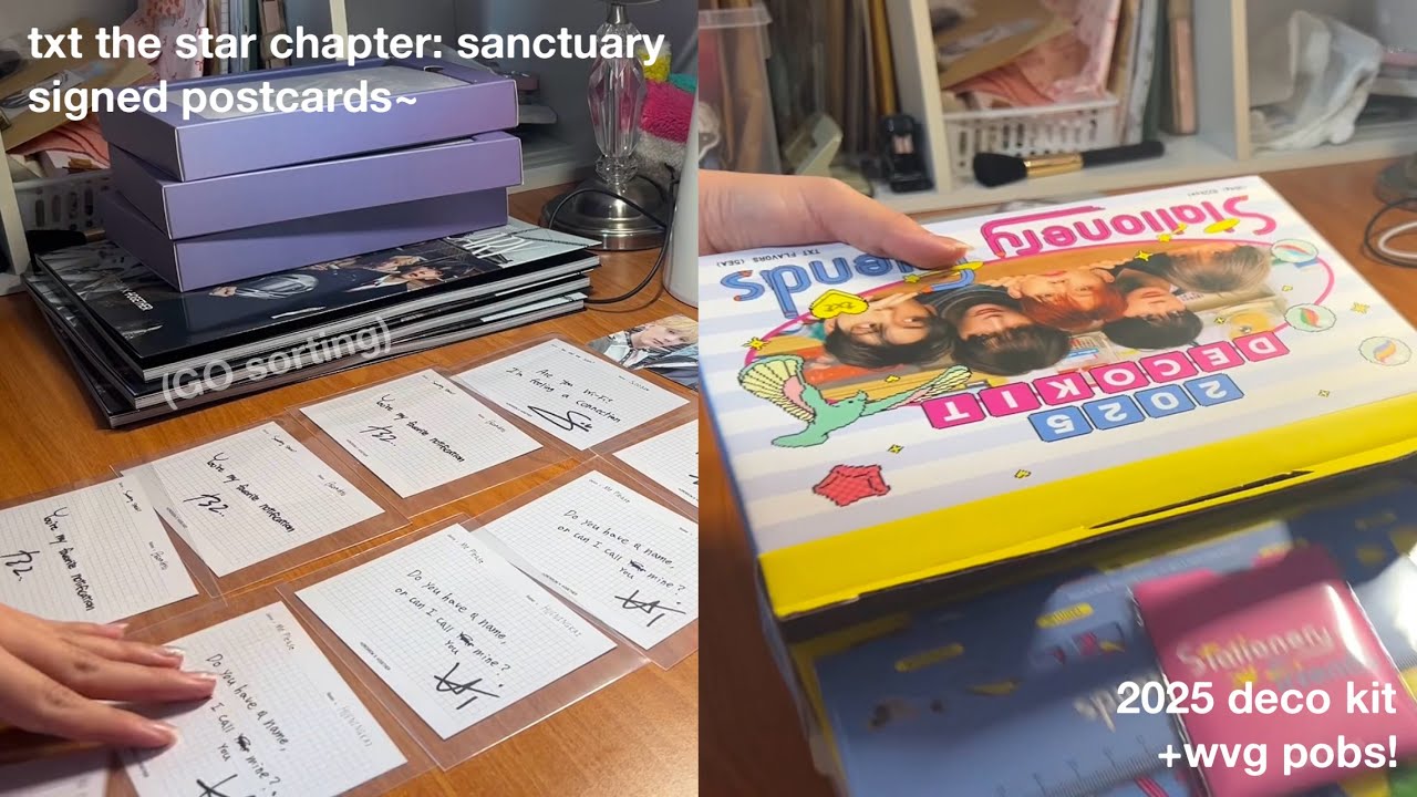 unboxing txt signed sanctuary postcards ️ 2025 deco kit - YouTube