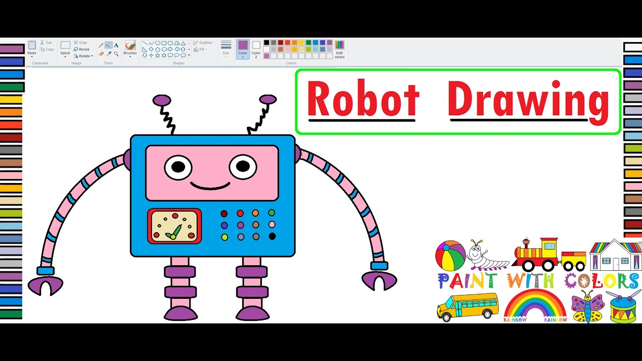 Simple Robot Drawing - How Do You Draw A Robot - Draw In Ms Paint - YouTube