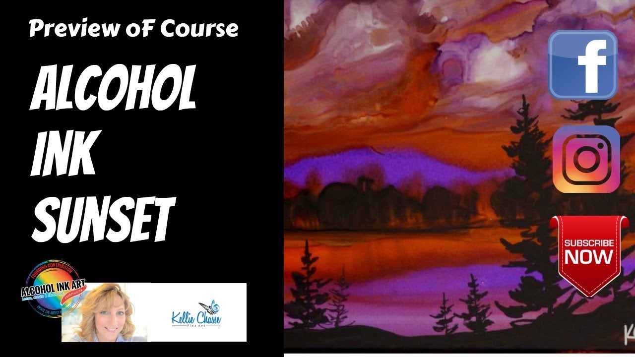 Preview: Alcohol Ink Sunset painting Online Course - YouTube
