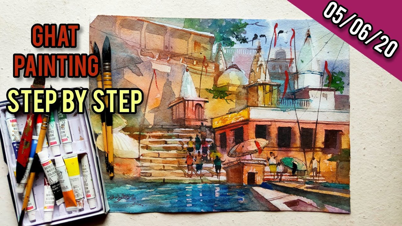 Varanasi ghat Watercolour painting step by step process Watercolour ...