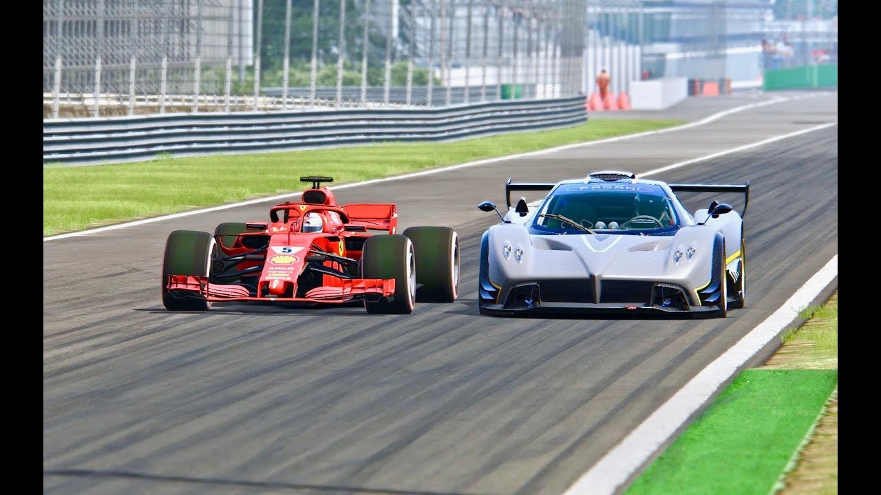 Ferrari F1 2018 vs Pagani Zonda R --Monza - YouTube
