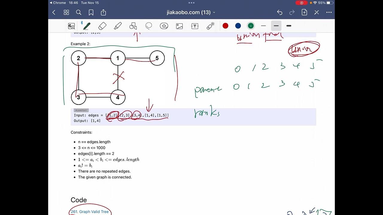 贾考博 Leetcode 684 Redundant Connection Youtube