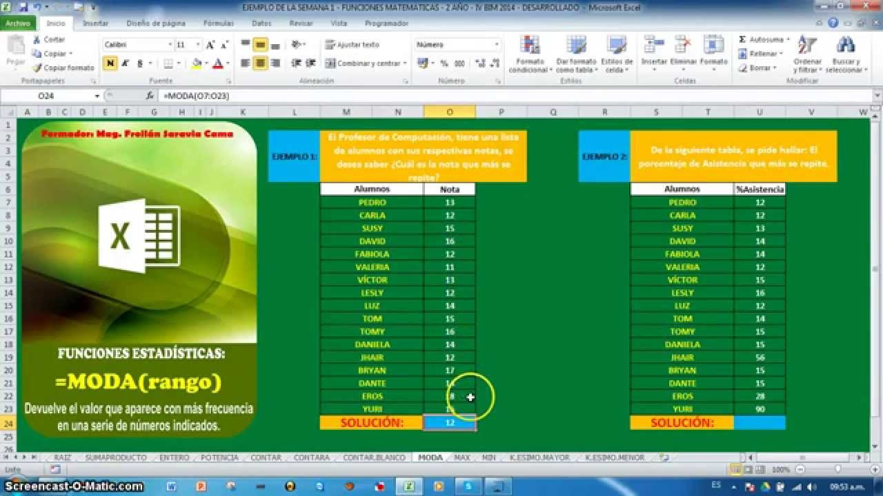 FUNCIÓN: =MODA con Excel - YouTube