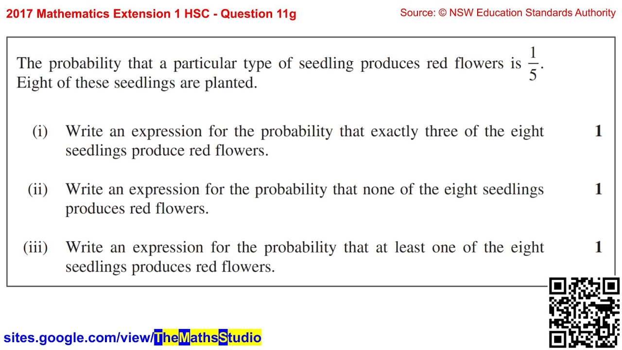2017 Maths Extension 1 HSC Q11g Finding a probability using the ...