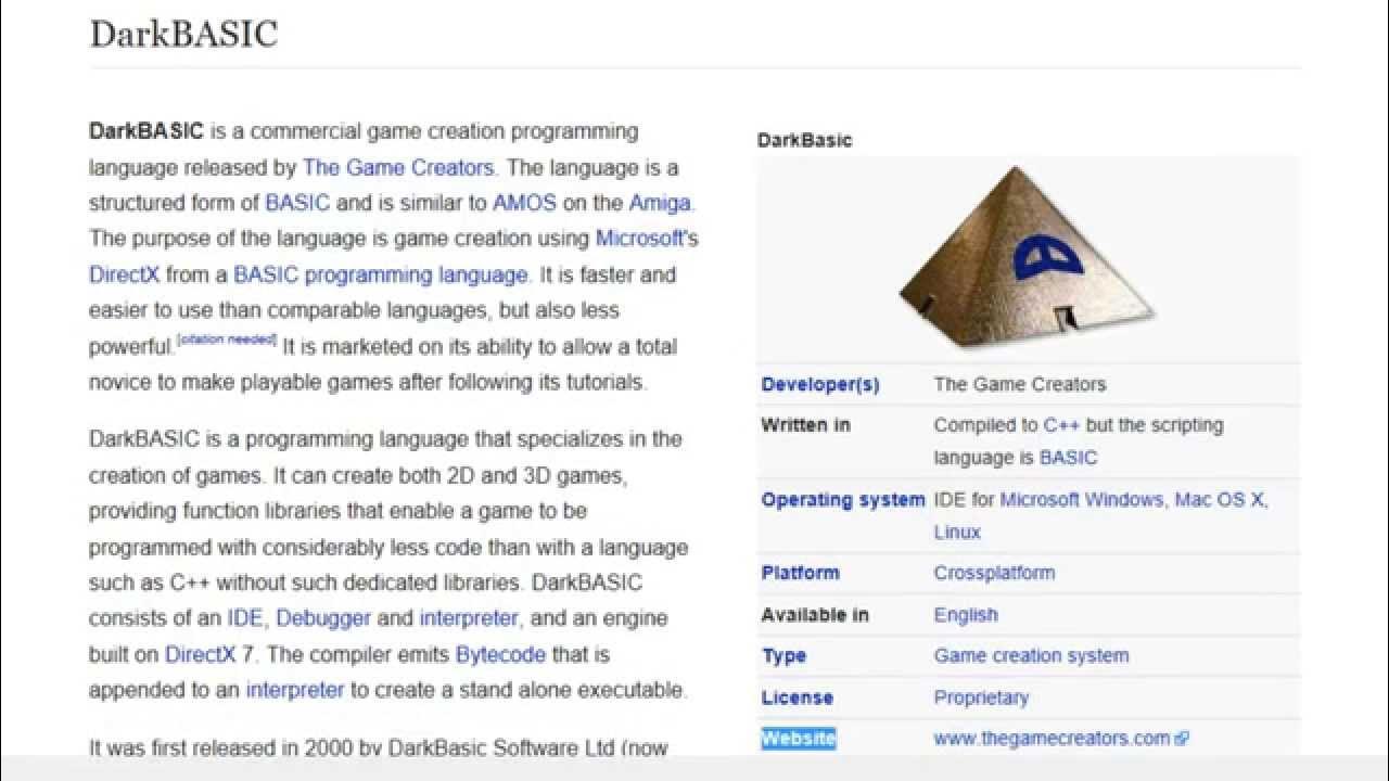 DarkBASIC - Wikipedia - YouTube