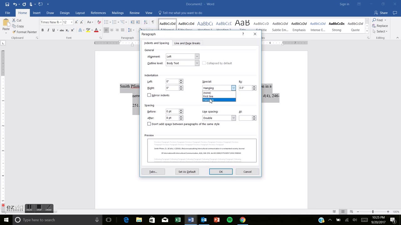 Shortcut for Formatting Citations and Hanging Indentations - YouTube