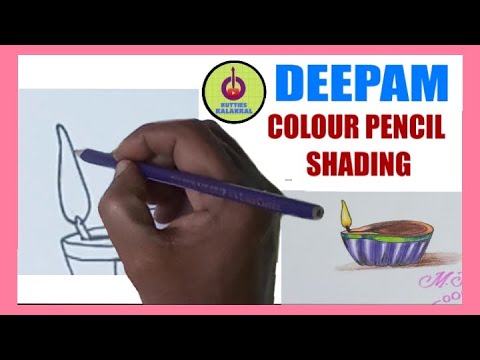 DEEPAM || COLOUR PENCIL SHADING || How to draw deepam || kutties ...