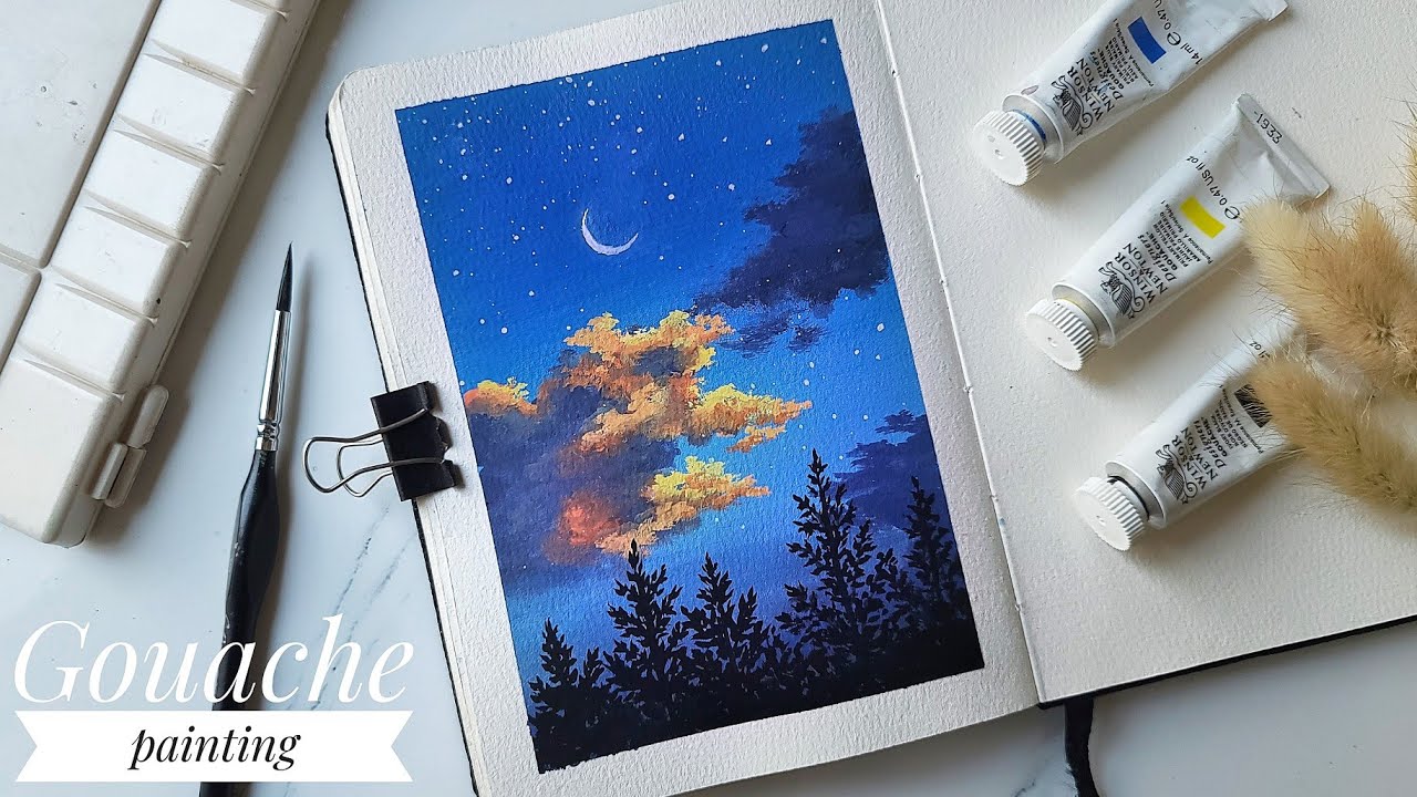 Gouache painting || Easy painting for beginners ||Step by Step Tutorial ...