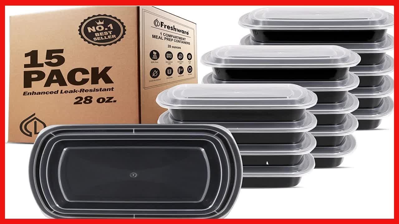 Freshware Meal Prep Containers [15 Pack] 1 Compartment Food Storage ...