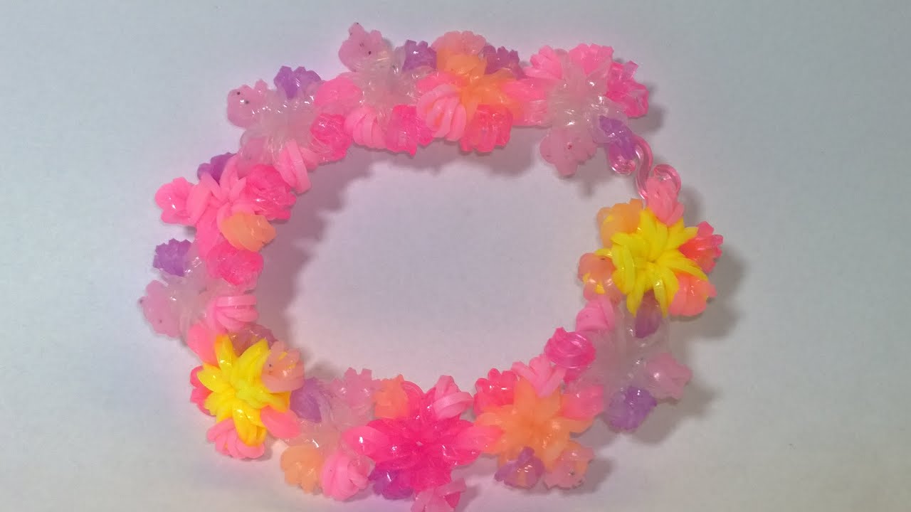 Rainbow Loom Flower Bracelet for Easter Loom bands flower bracelet ...