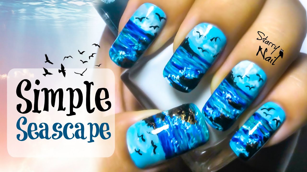 Simple Seascape Nail Art Tutorial - YouTube