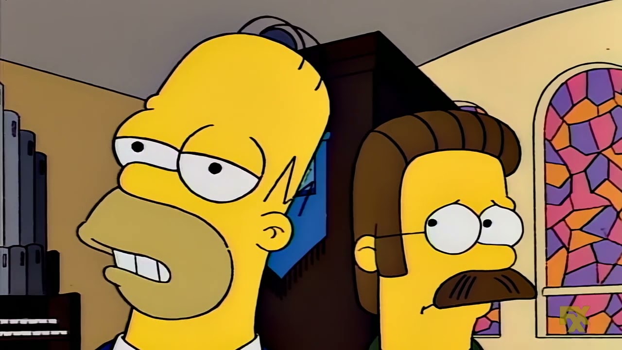 Flanders se enoja con Homero en la iglesia y el lo defiende - Los ...