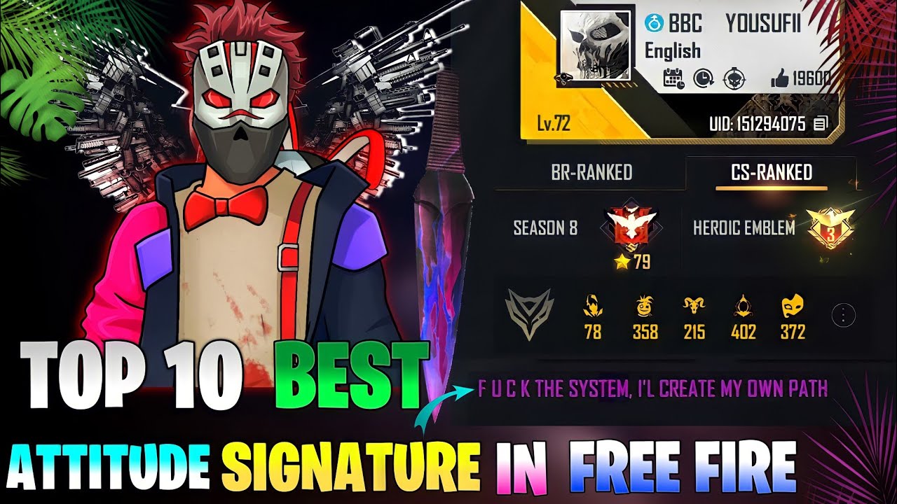 Top 10 best attitude bio for free fire profile🔥//attractive signature ...