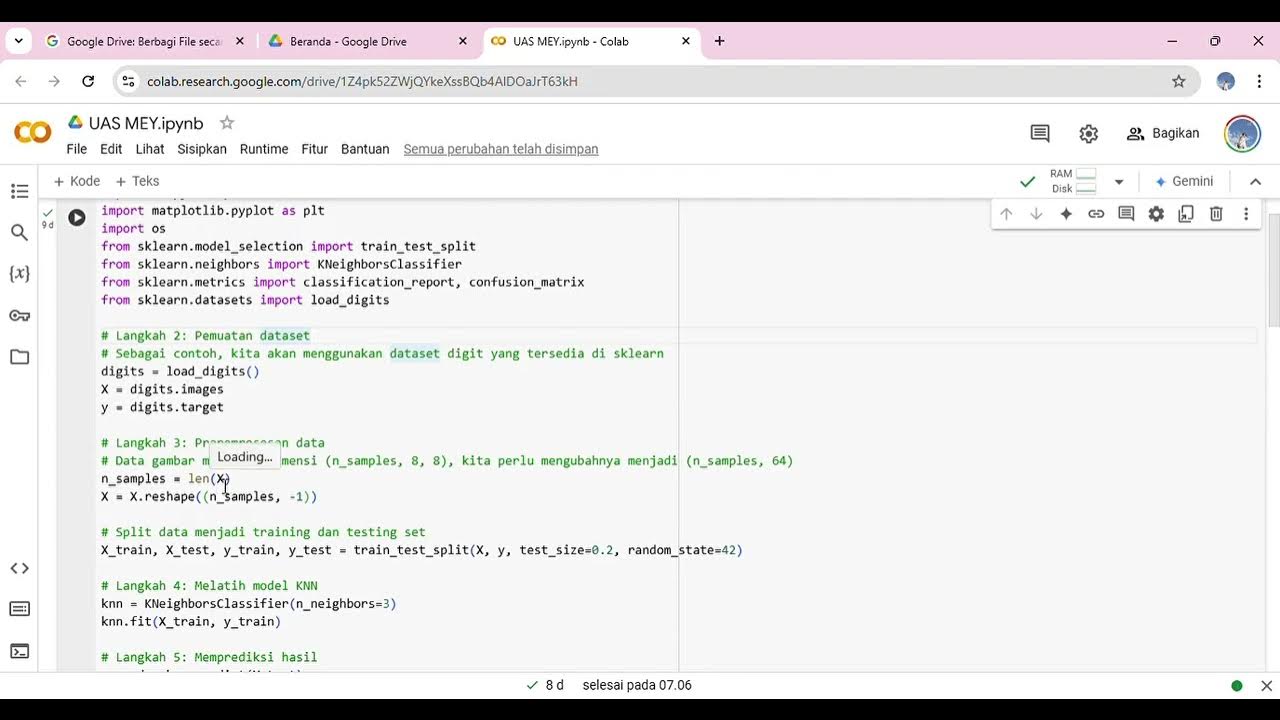 cara membuat model klasifikasi citra menggunakan algoritma K-Nearest Neighbor (KKN) di python ...