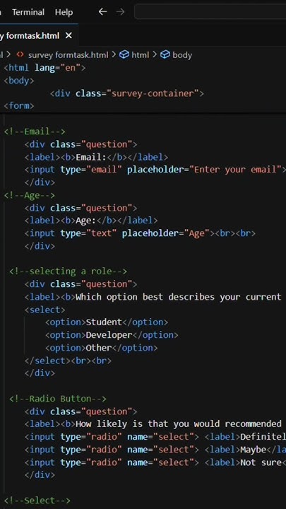 How to create a survey form using html - YouTube
