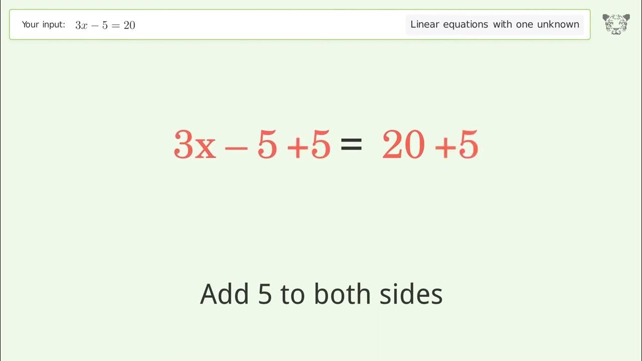 Linear Equation With One Unknown Solve 3x 5 20 Step by step Solution linear-equation-with-one-unknown-solve-3x-5-20-step-by-step-solution