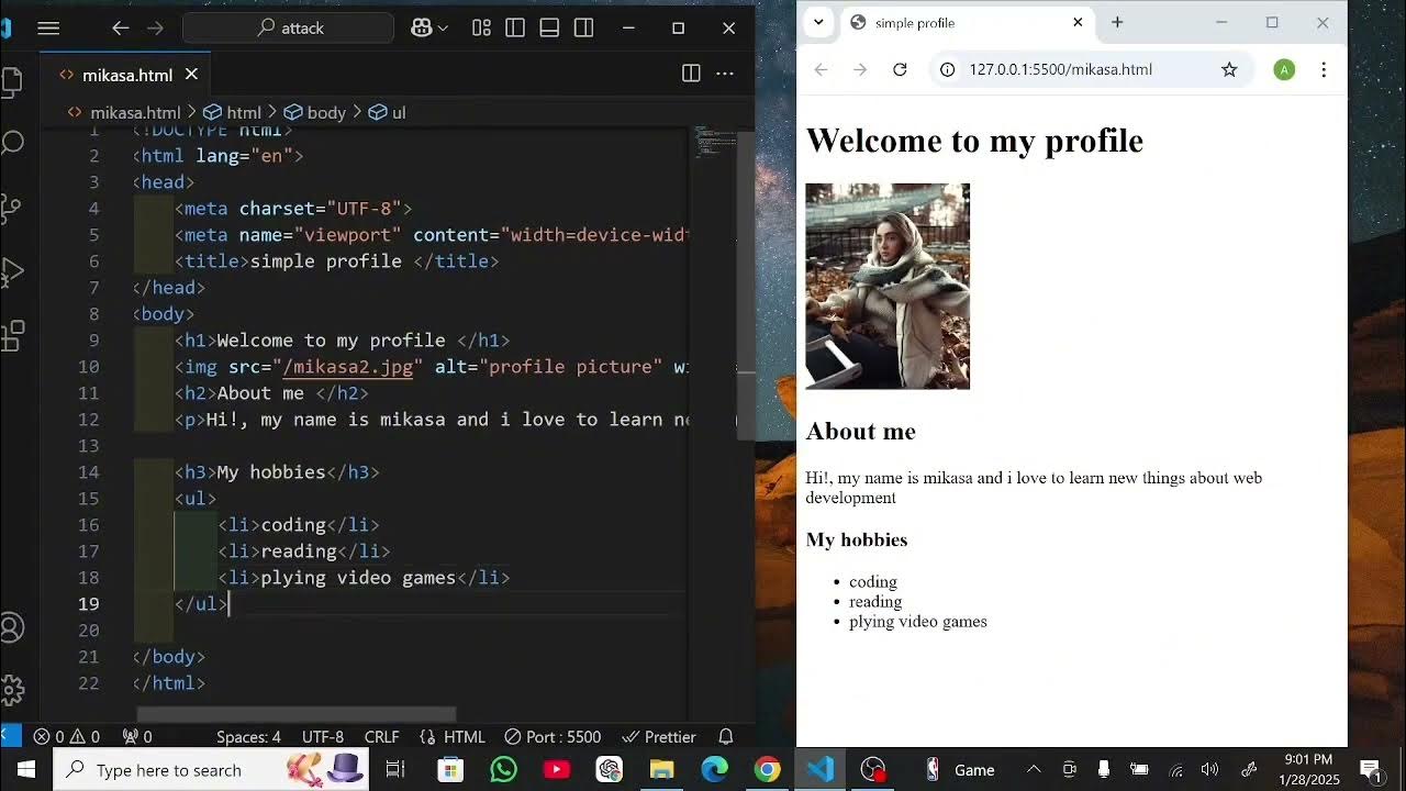 Create a simple profile page with HTML ( NO CSS , Just HTML) - YouTube