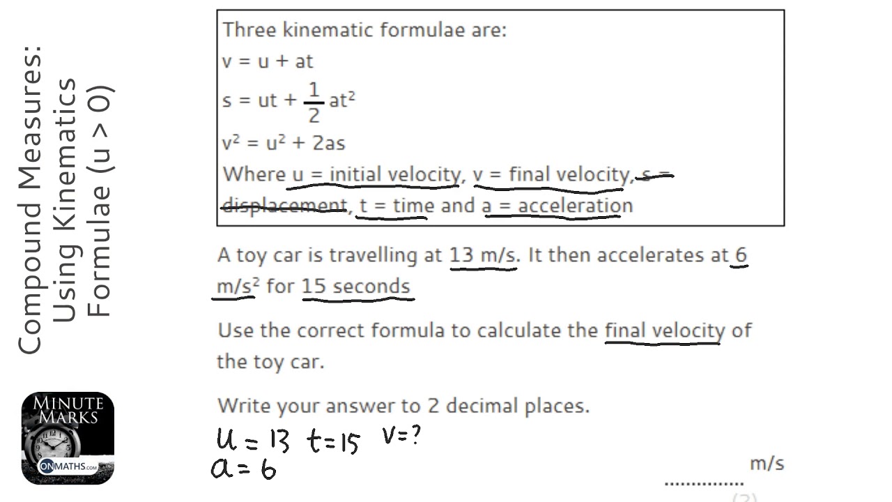 Compound Measures: Using Kinematics Formulae (u gt 0) (Grade 4 ...