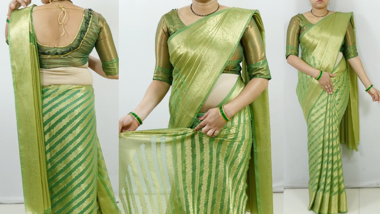 Beautiful Organza Tissue Silk Saree Draping With Perfect Pleats