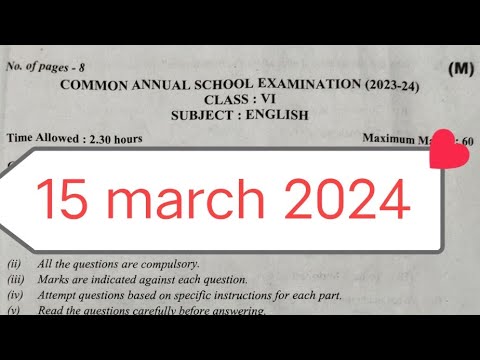 class 6 english final exam question paper 2024 / 15/03/2024 / morning ...