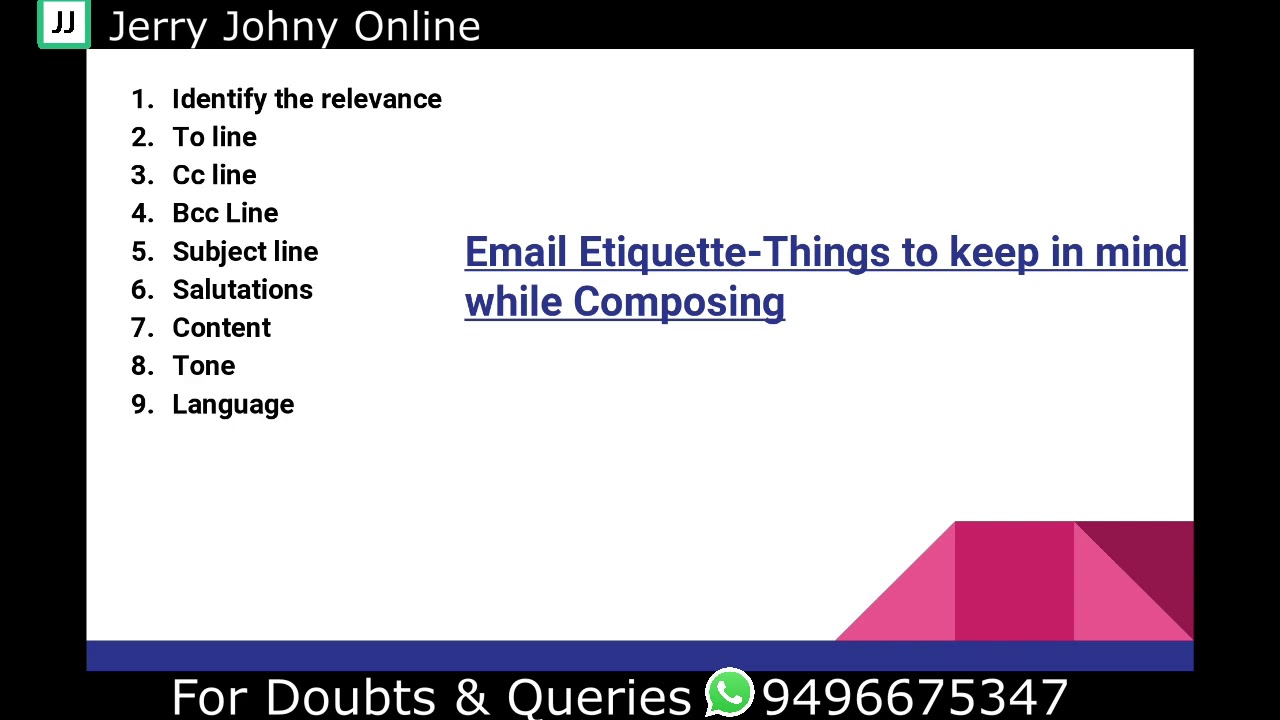 Email etiquette- Things to keep in mind while composing an Email: Class ...