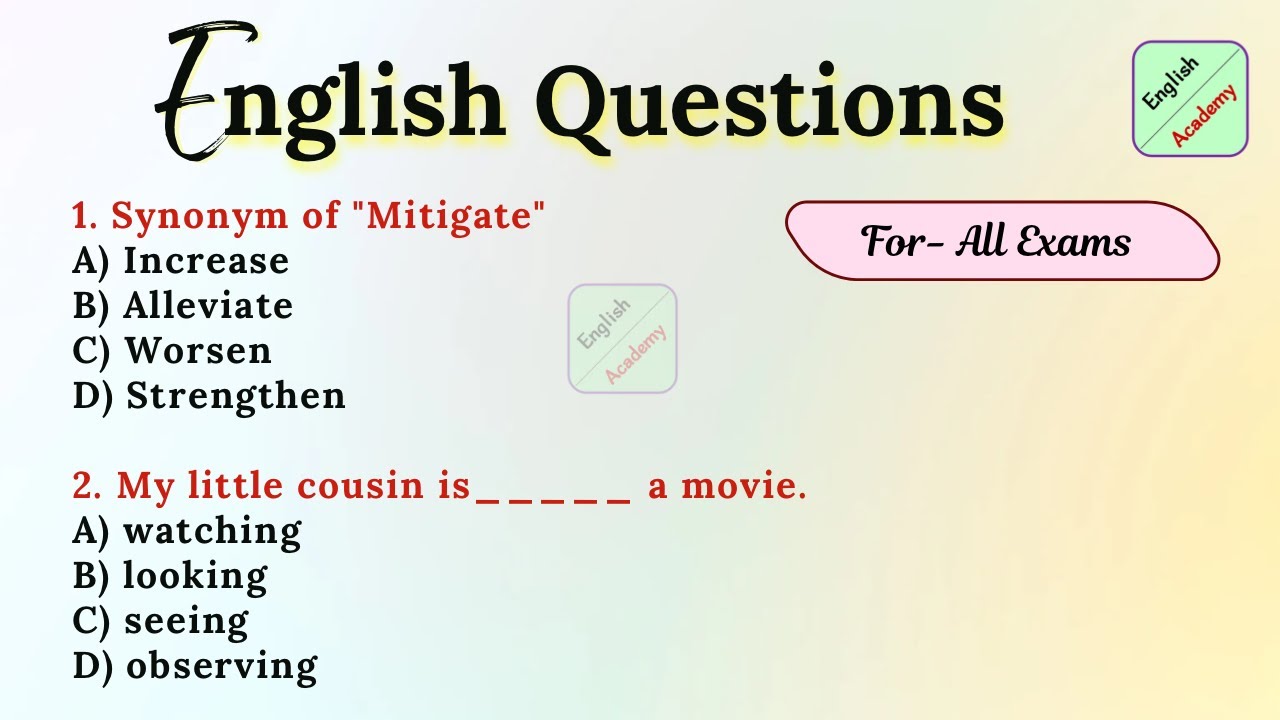English Mix Questions set-24 for- All Exams #englishacademybydeepakkr ...