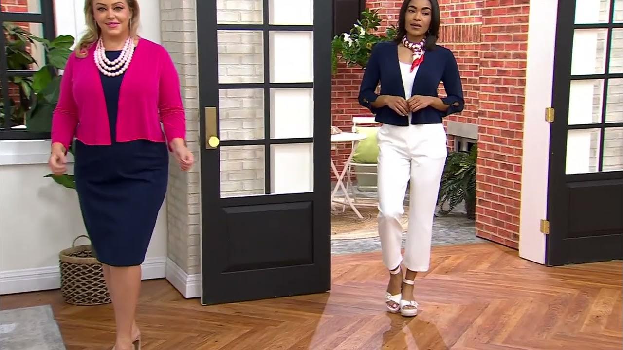 Susan Graver Liquid Knit Open-Front 3/4 Sleeve Shrug w/Button on QVC - YouTube