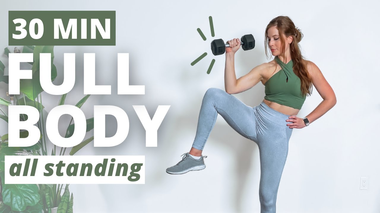 30 MIN Full Body ALL STANDING Dumbbell Workout | Warm-Up Included | No ...