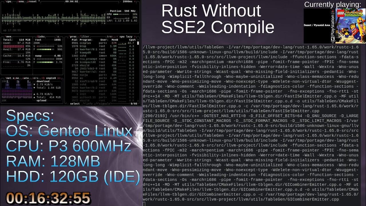 Pentium 3 compiles Rust on Gentoo Linux - YouTube