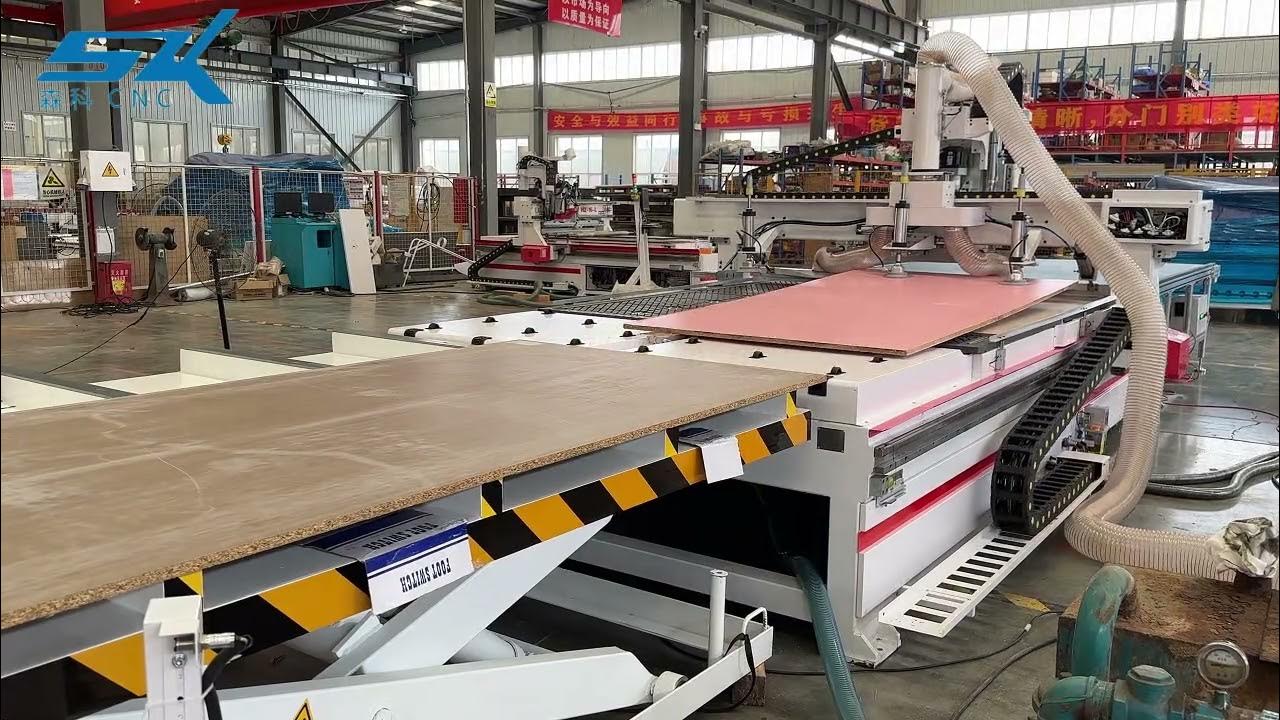 2130 loading and unloading table atc nesting cnc router with saw blade #atc #cnc - YouTube