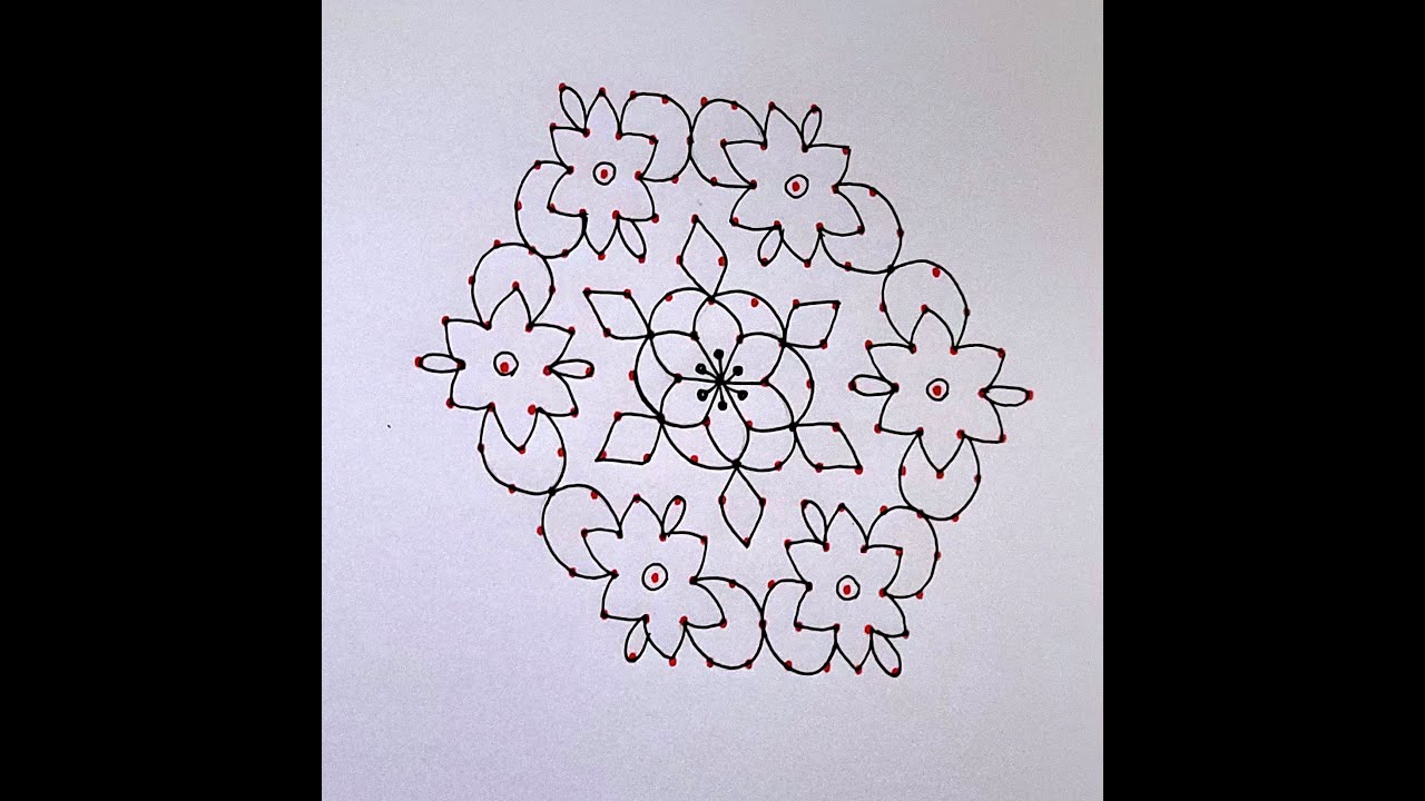 15x8 dot flower kolam design | simple poo kolam - YouTube