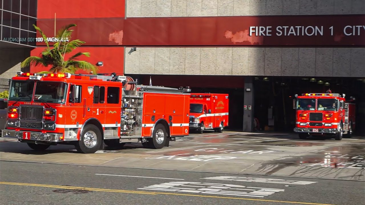 Long Beach Fire Dept. Engine 1, Rescue 1 & Engine 14 - YouTube
