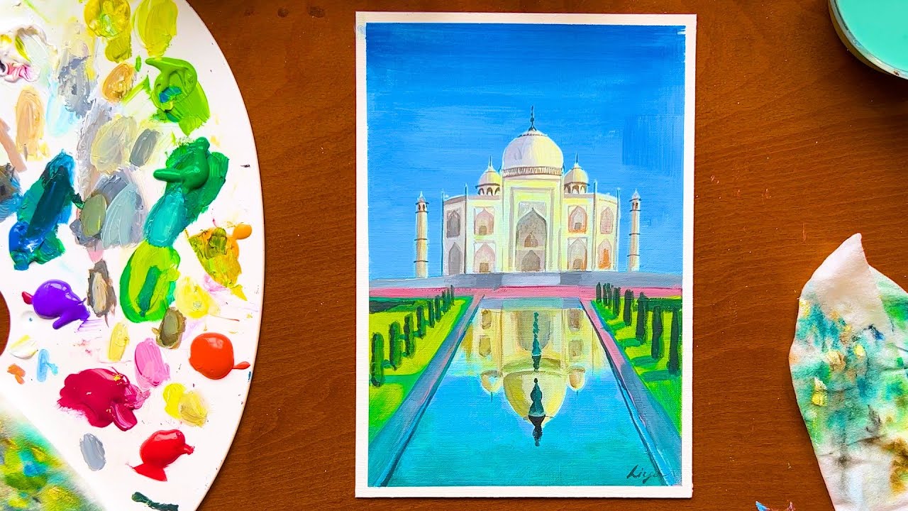 🎨 How to Draw the Taj Mahal with Acrylic Paints | Easy Step-by-Step ...