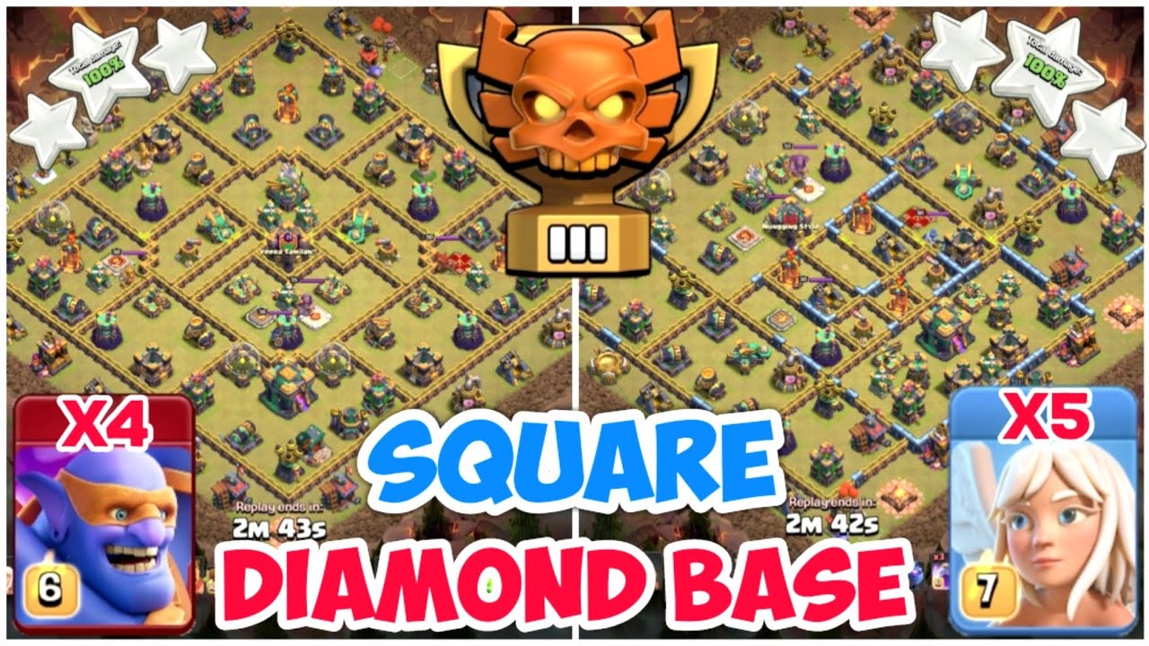 Popular Th14 Square Diamond Base 3 Star #236 | Th14 Warden Charge Super ...