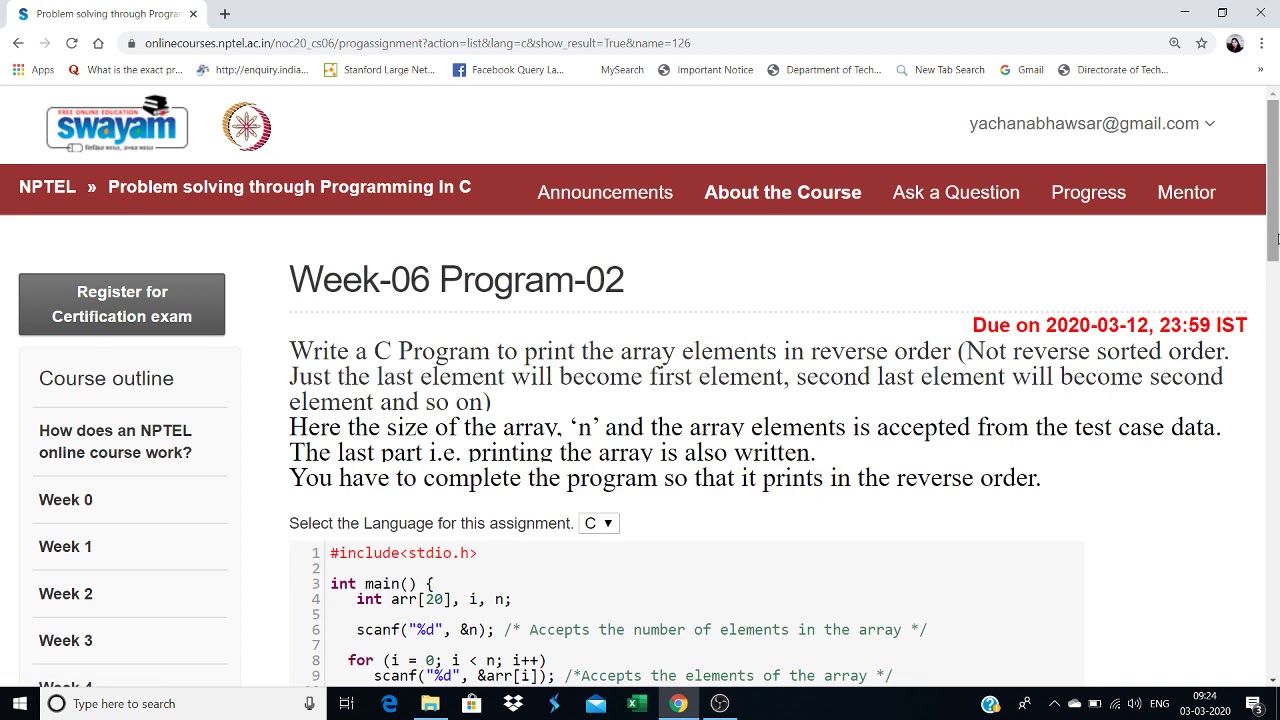Problem Solving Through Programming In C Week 6 Programming Nptel 2020 Youtube