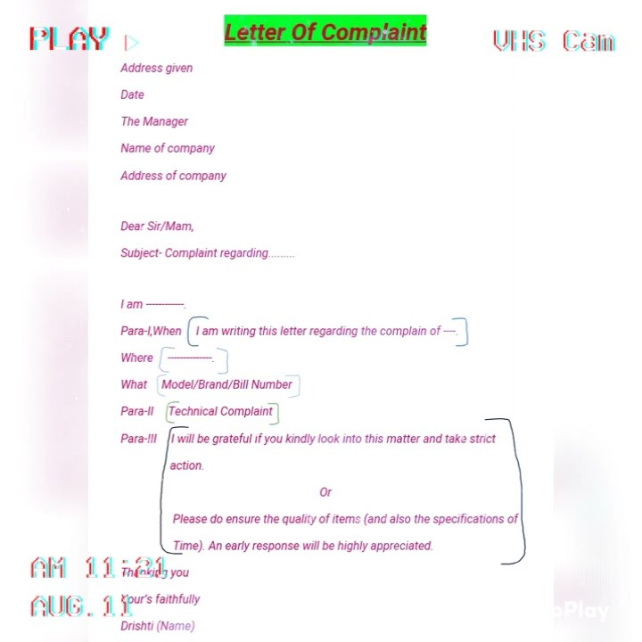 Class 10, FORMAT OF LETTER OF COMPLAINT - YouTube