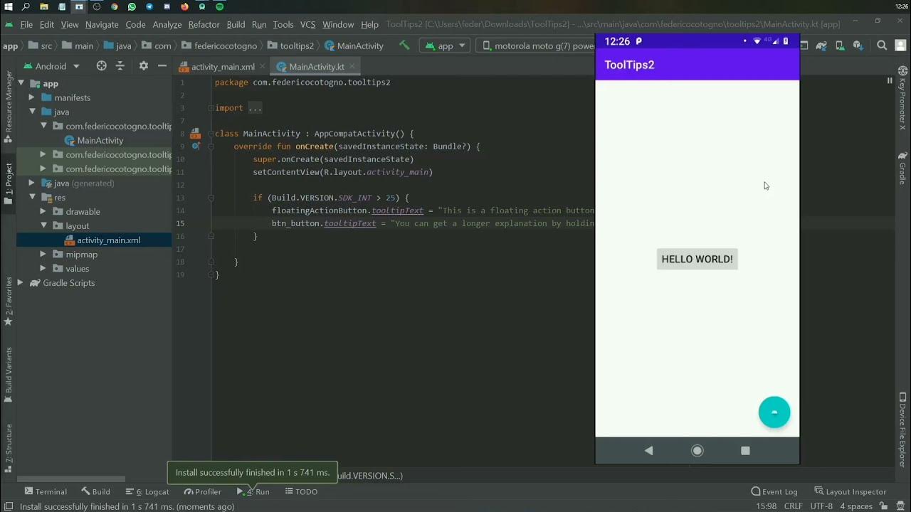 Tooltips in Android Studio Tutorial API level - YouTube