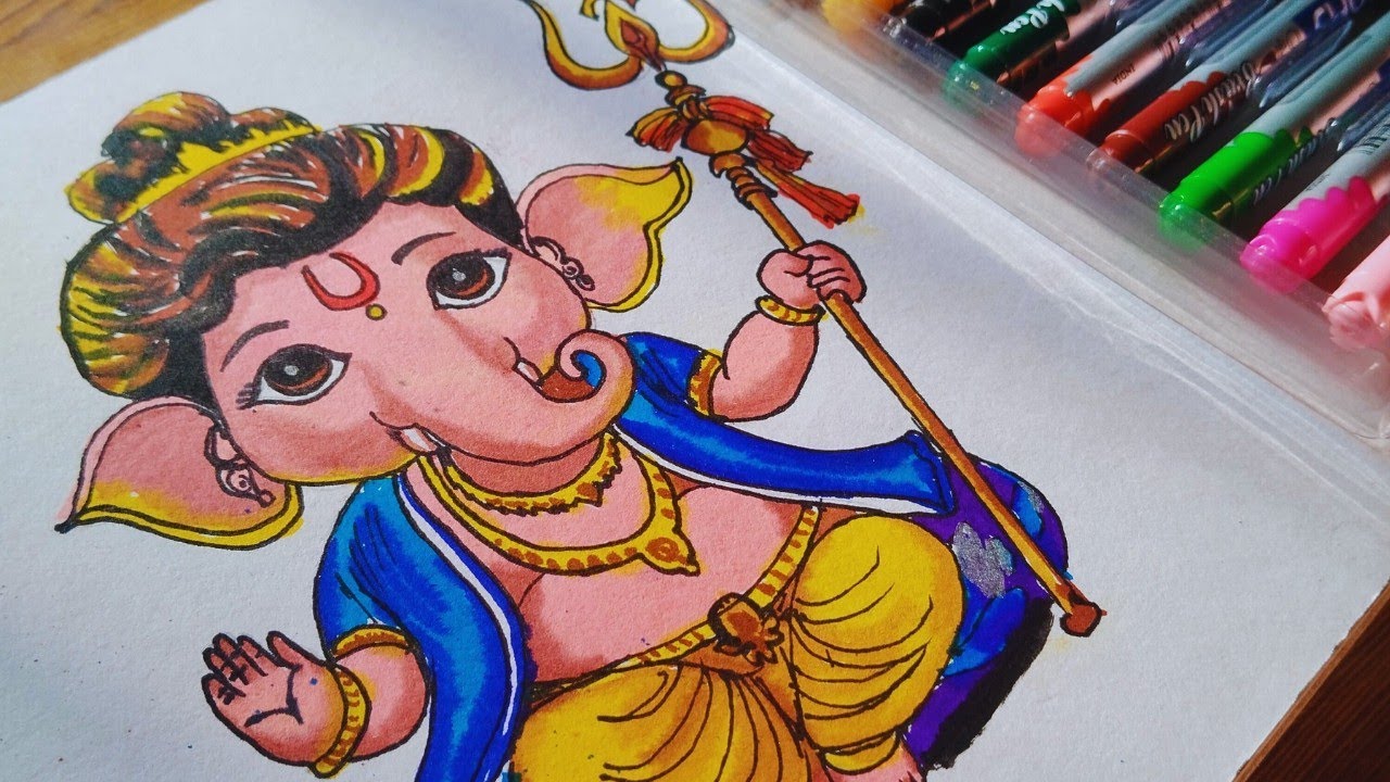 Cute Ganesh ji Drawing with Doms Brush Pen🙏 || Ganesh Chaturthi Special ...