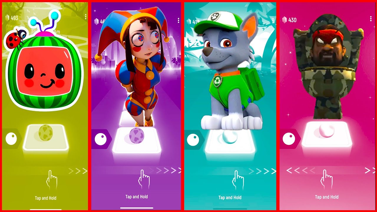 COCOMELON 🆚 POMNI 🆚 PAW PATROL ROCKY 🆚 SKIBIDI TOILET RAMBO - Tiles Hop ...