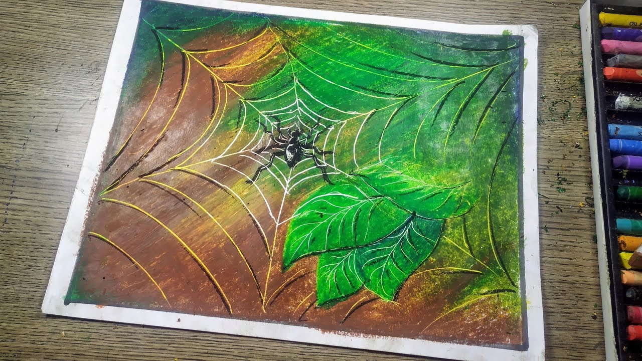 How to draw & colour a spider- spider drawing & colouring with oil ...