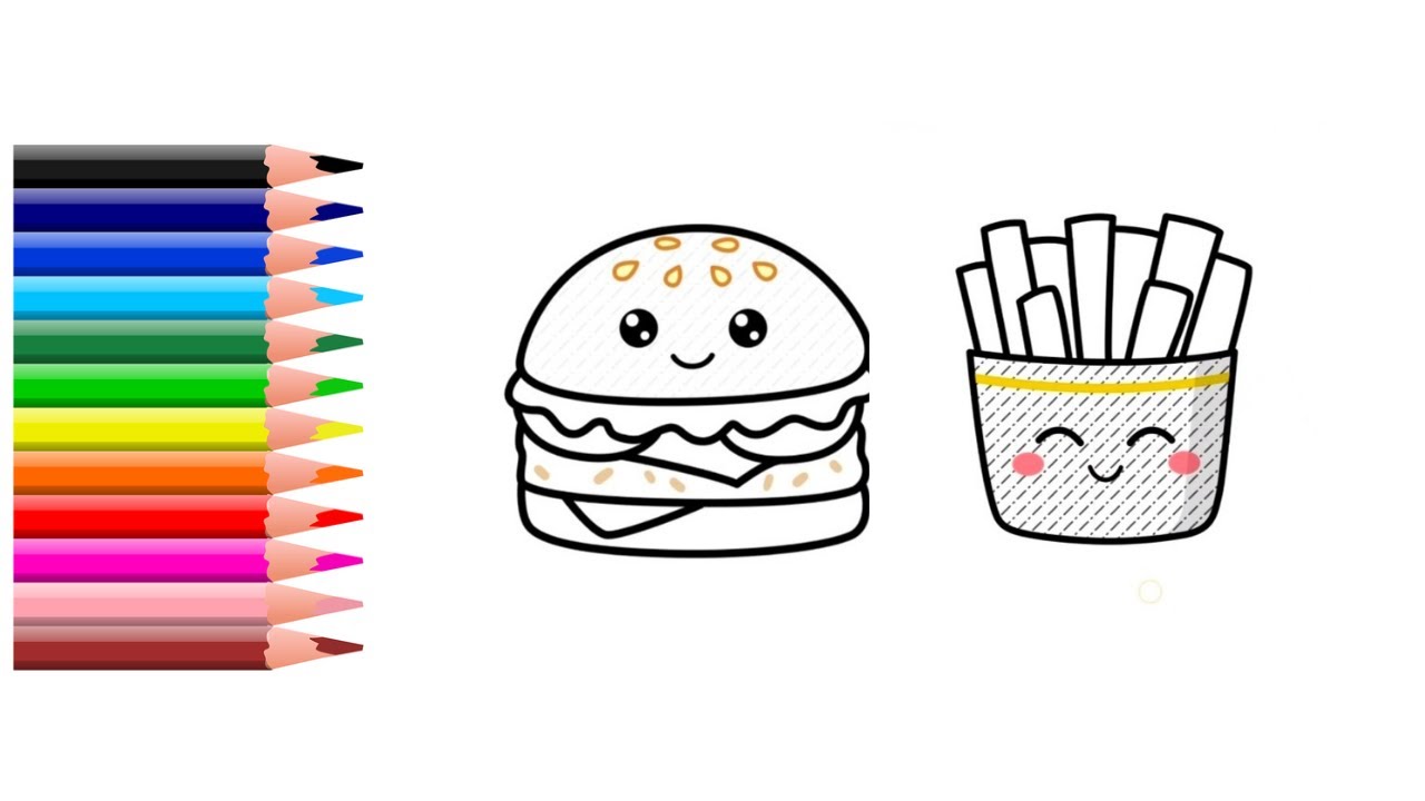 Cara menggambar dan mewarnai Burger dan kentang dengan mudah - YouTube