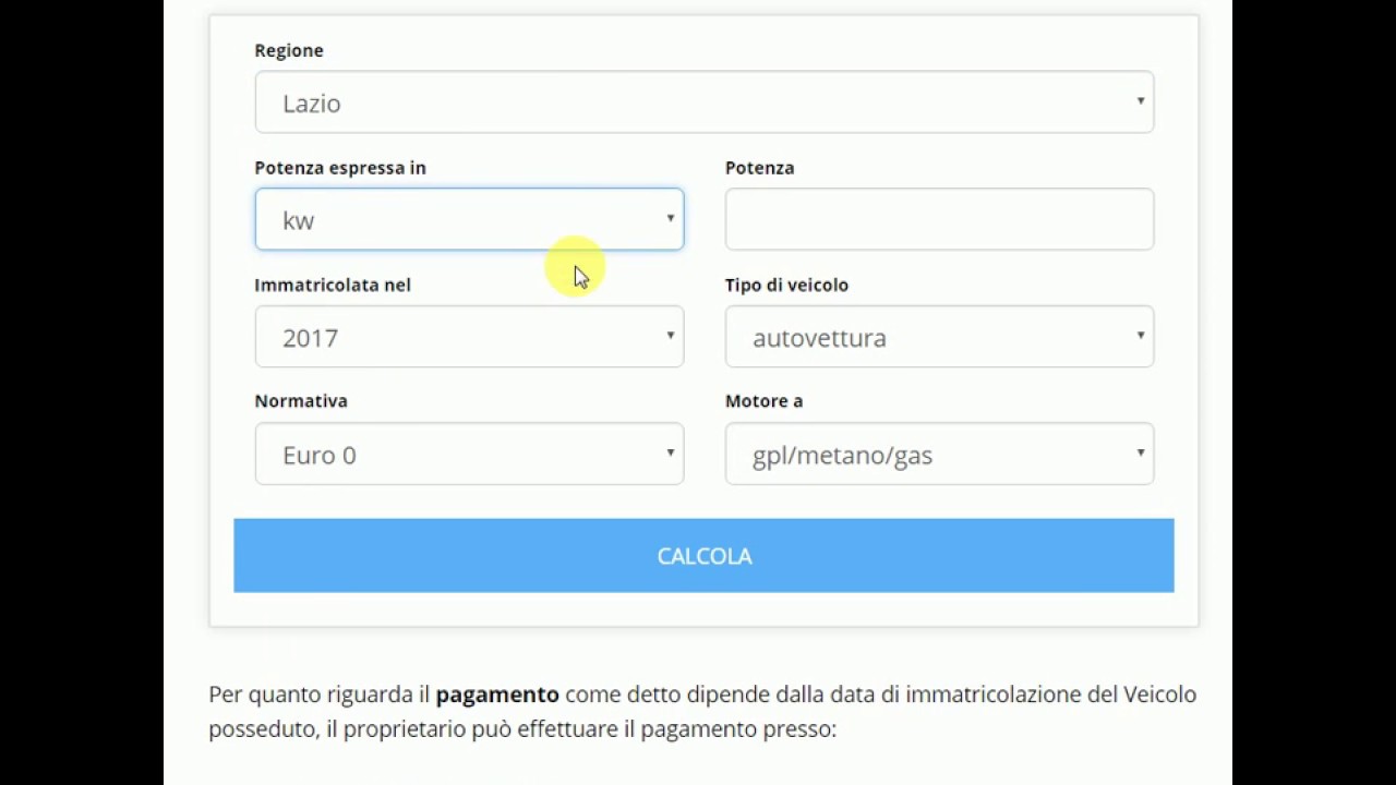 Calcolo Bollo Auto, Moto, Autocarro - Calcolatore Online - YouTube