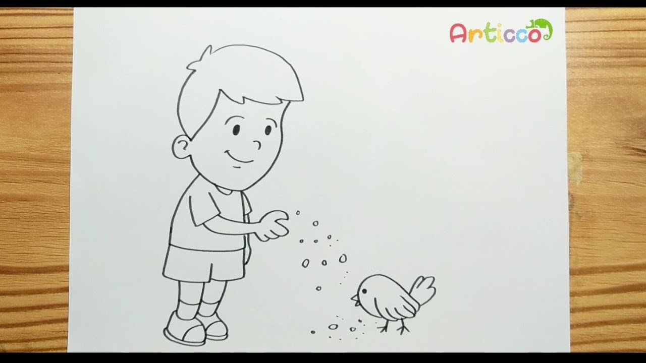HOW TO DRAWING FEEDING BIRD Easy Step by Step - YouTube