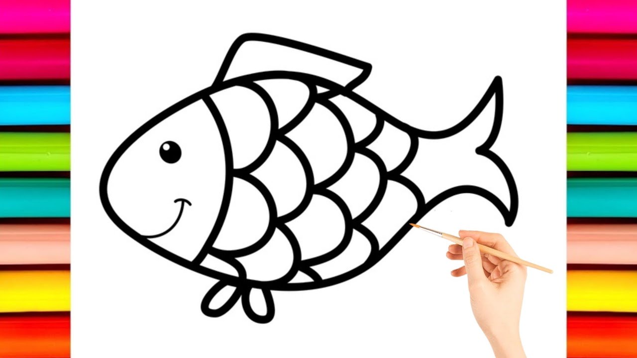 Easy drawing and Coloring Fish 🐟🐟 drawing for kids - YouTube
