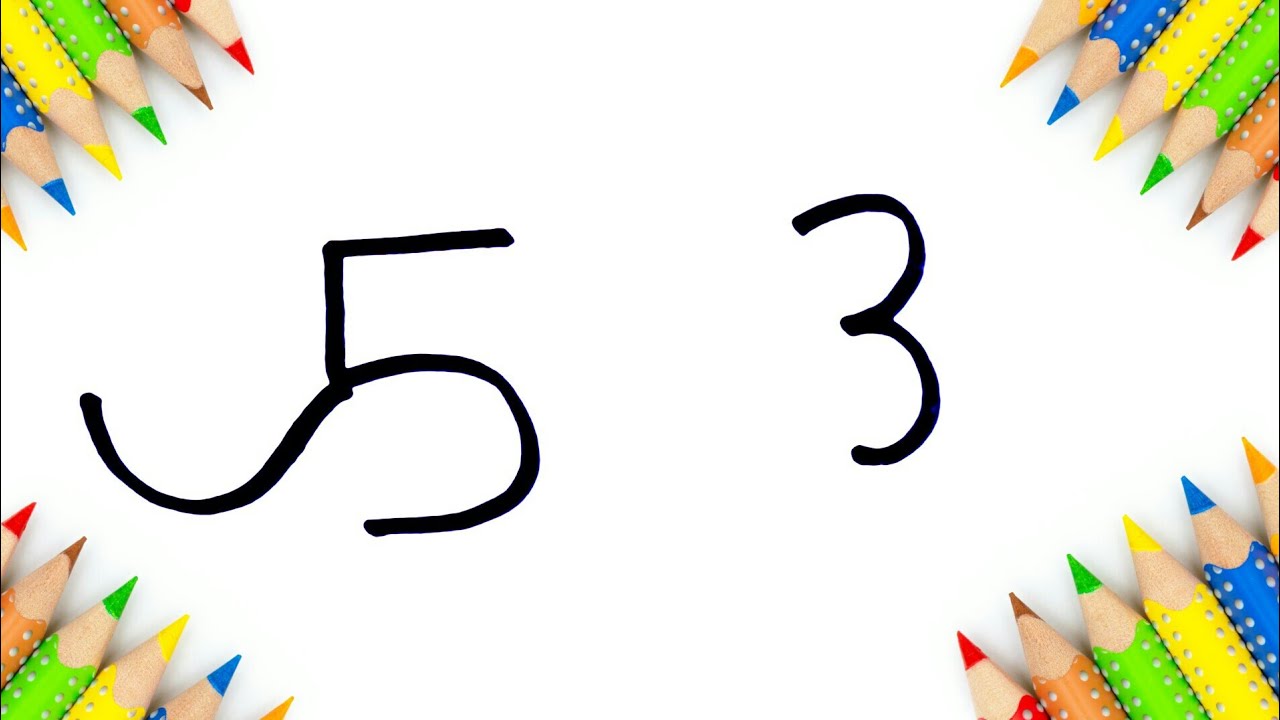 Easy Drawing ! How To turn 53 Number into cute elephant step by step ...